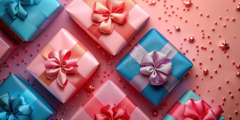 Luxurious Gift Boxes with Pink Ribbons and Bows Stock Illustration ...