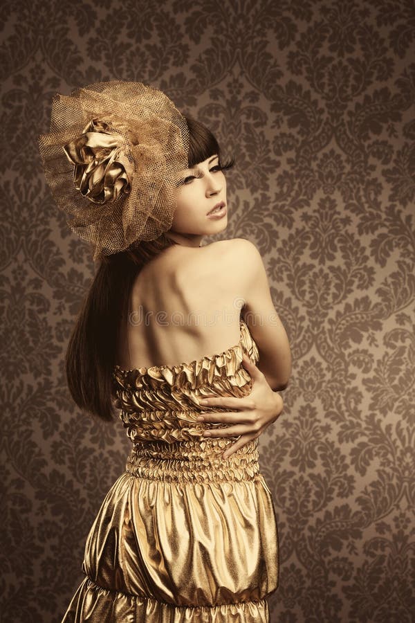 Luxurious Glamorous Models in Gold Stock Image - Image of background ...