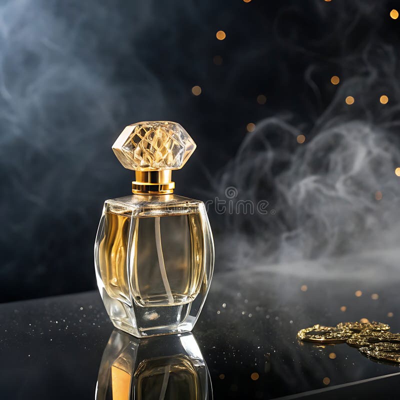 Luxurious Glass Perfume Bottle with Golden Cap Design Stock ...