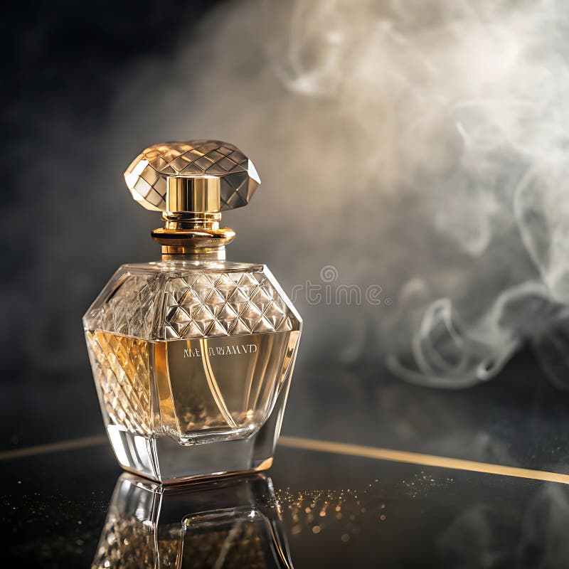 Luxurious Glass Perfume Bottle with Golden Cap Design Stock ...