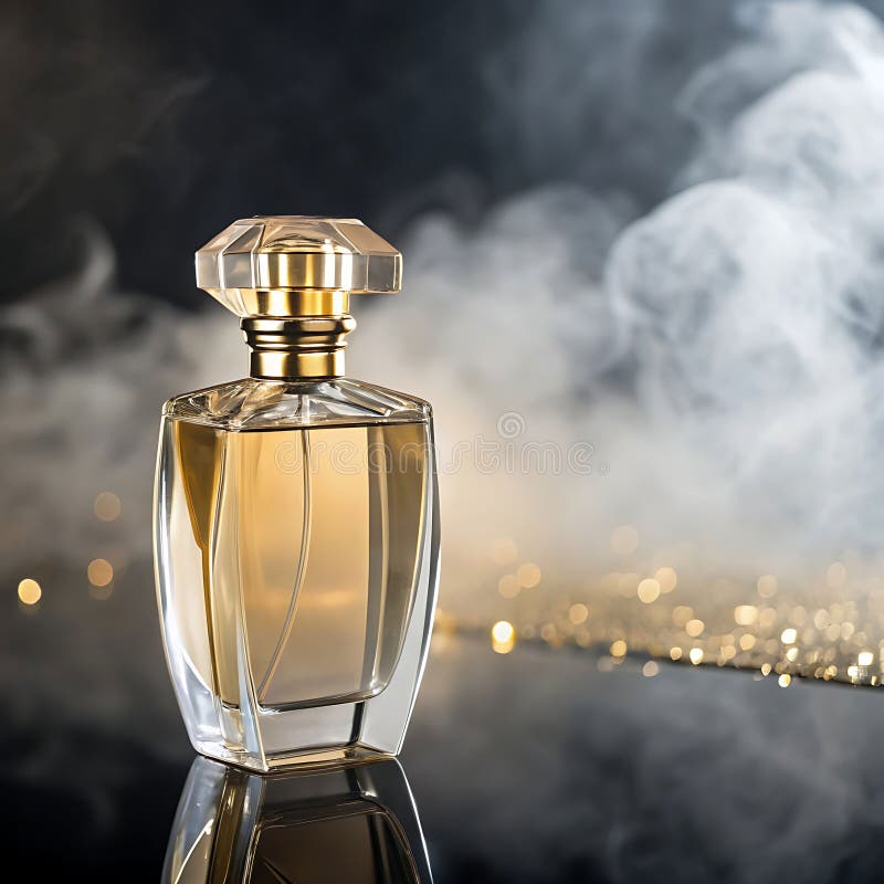 Luxurious Glass Perfume Bottle with Golden Cap Design Stock ...