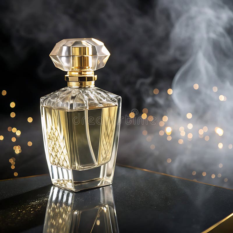 Luxurious Glass Perfume Bottle with Golden Cap Design Stock ...