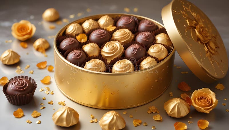 Luxurious Gold Box of Assorted Chocolates Stock Illustration ...