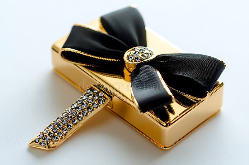 Luxurious Gold Box with Black Bow and Rhinestones Elegant Gift ...