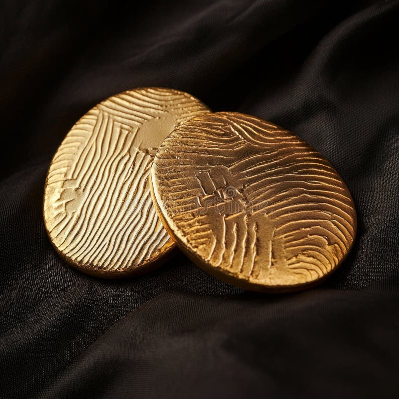 Luxurious Gold Coins with Embossed Patterns on Black Fabric Background ...