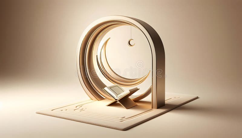 Luxurious Gold Crescent Moon Quran Stand for Ramadan Stock Illustration ...