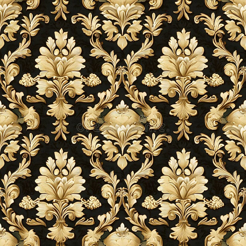 Elegant Gold Damask Wallpaper Pattern. AI Generated Stock Illustration ...