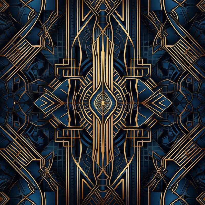 Luxurious Gold and Deep Blue Art Deco Pattern Seamless Geometric Design ...