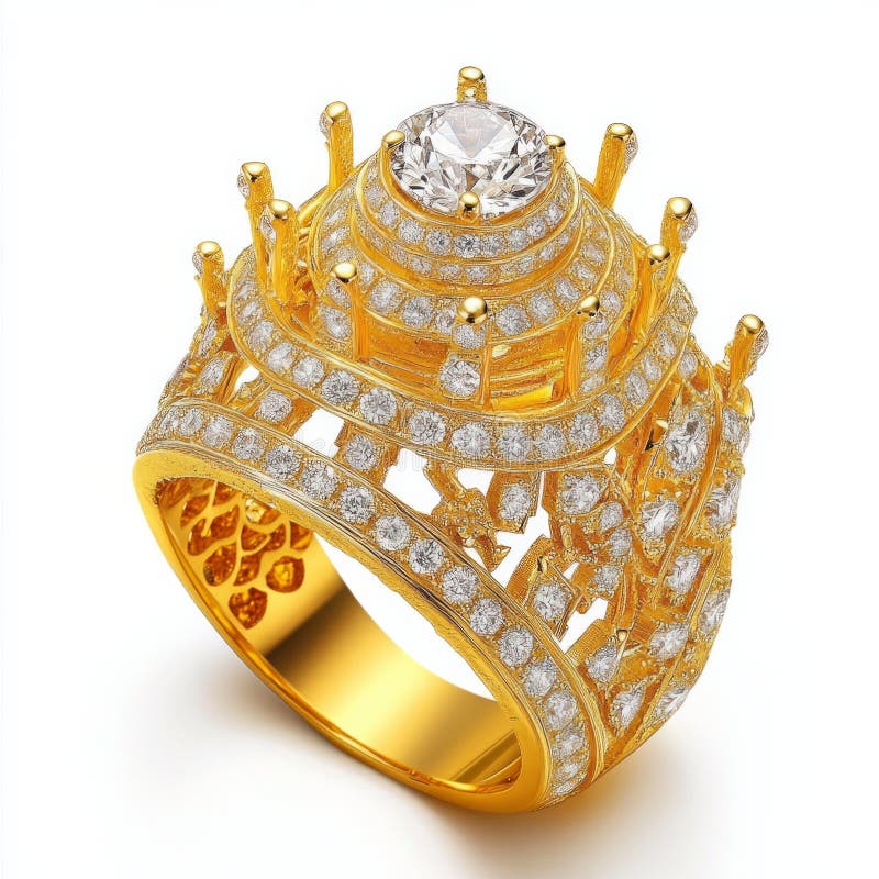 Luxurious Gold Diamond Ring with Intricate Design and Large Central ...