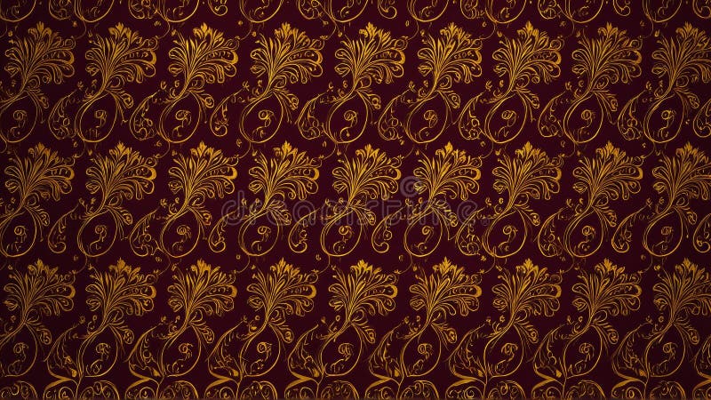 Luxurious Gold Floral Pattern on Elegant Maroon Background Stock Photo ...