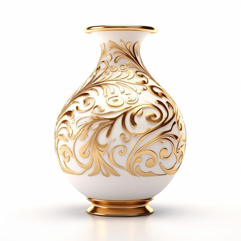 Luxurious Gold Floral Pattern Vase on White Background Stock ...