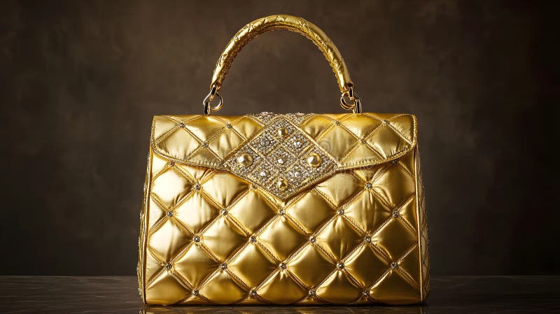 A Luxurious Gold Handbag Featuring a Quilted Design Stock Illustration ...