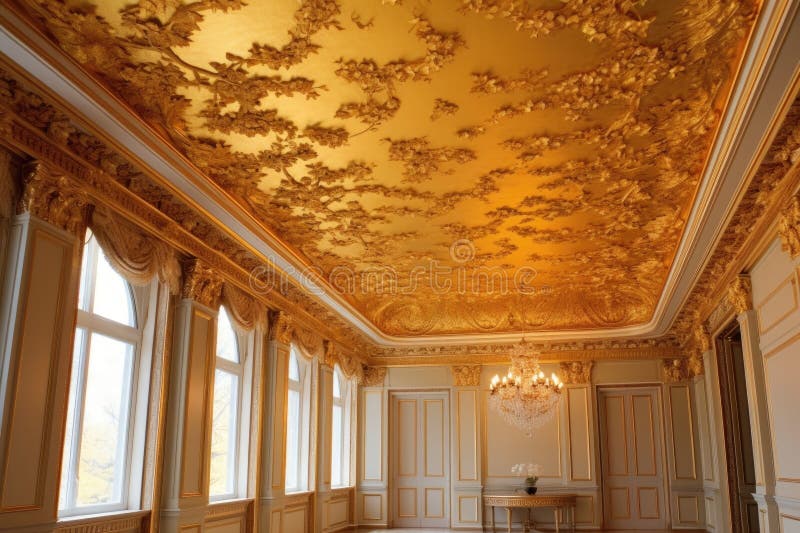 Luxurious Gold Leaf Pattern on a Classical Ceiling Design Stock ...