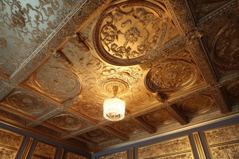 Luxurious Gold Leaf Pattern on a Classical Ceiling Design Stock ...