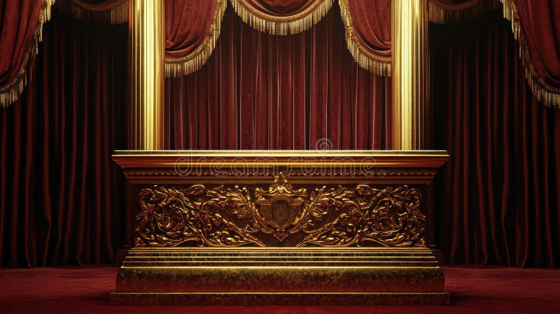 Luxurious Gold Lined Podium with Ornate Details in Royal Setting Stock ...