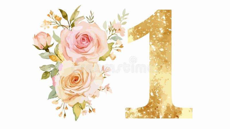 Luxurious Gold Number 1 with Watercolor Floral Design Stock Vector ...
