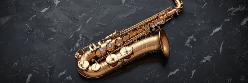 Luxurious Gold Saxophone Rests Gracefully on a Sleek Black Table ...