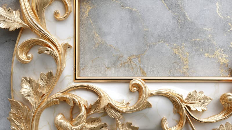 Luxurious Gold Scroll Frame with Marble and Stone Texture Background ...