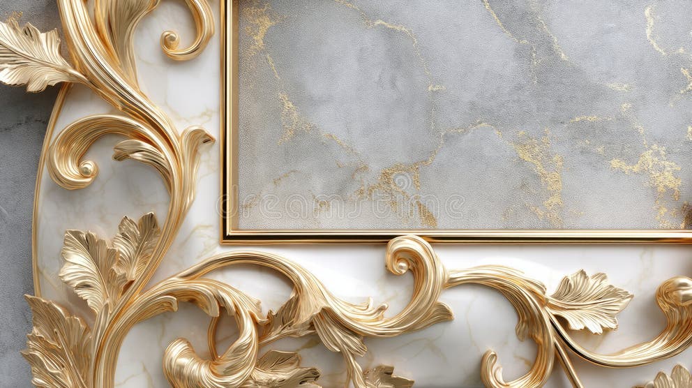 Luxurious Gold Scroll Frame with Marble and Stone Texture Background ...