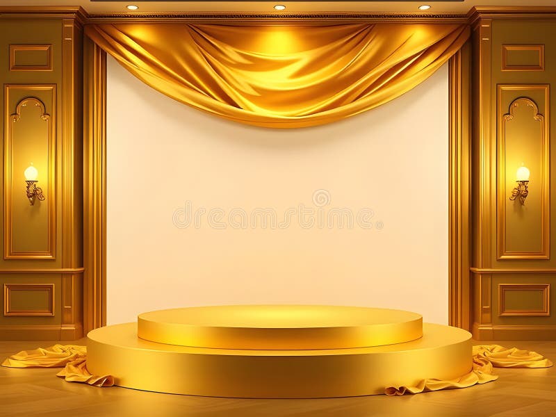 Luxurious Gold Stage Podium, Empty Backdrop, Elegant Interior for ...