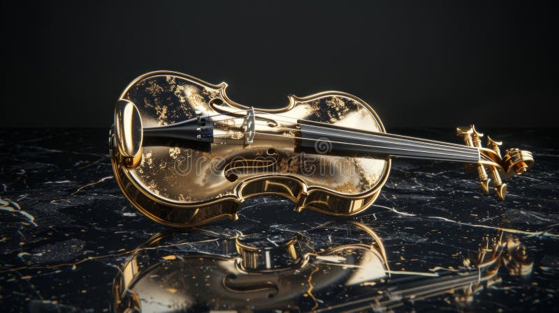 Luxurious Gold Violin Delicately Placed on a Sleek Black Table ...
