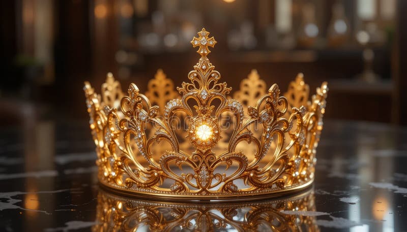 Luxurious Golden Crown Resting on a Rich Velvet Cloth Stock ...