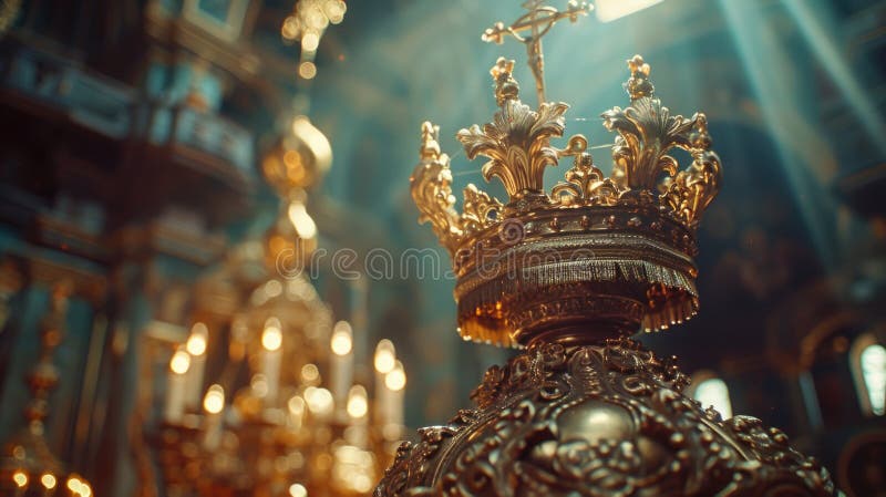 A Luxurious Golden Crown Resting on a Table Stock Image - Image of ...