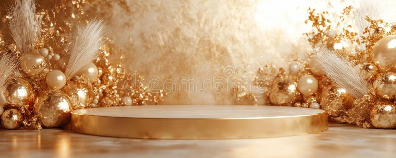Luxurious Golden Display Stand Surrounded by Elegant Gold Decorations ...