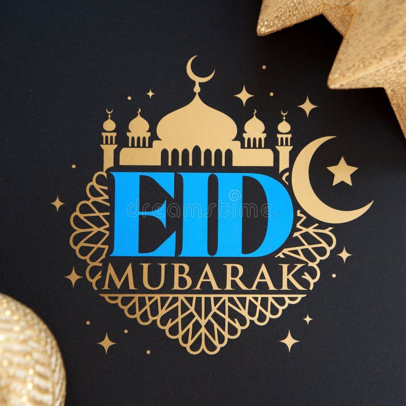 Luxurious Golden Eid Mubarak Card with Islamic Mosque and Star Pattern ...