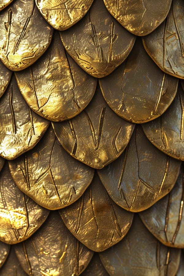 Luxurious Golden Fish Scales with a Textured Surface, Reflecting Light ...