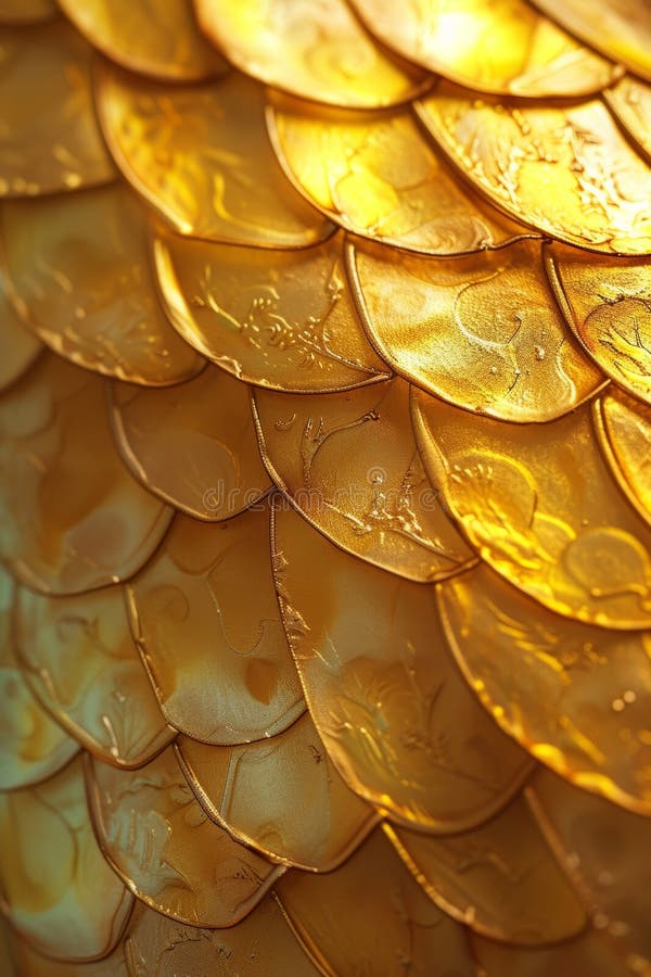 Luxurious Golden Fish Scales with a Textured Surface, Reflecting Light ...