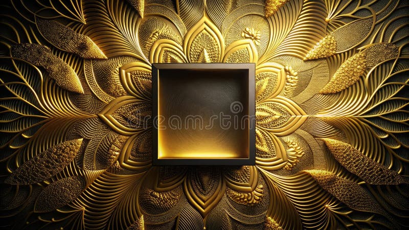 Luxurious Golden Floral Frame with a Dark Square Center for Elegant ...