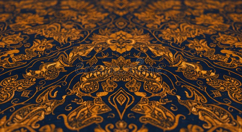 Intricate Golden and Blue Mandala Batik Pattern Symmetrical Floral ...