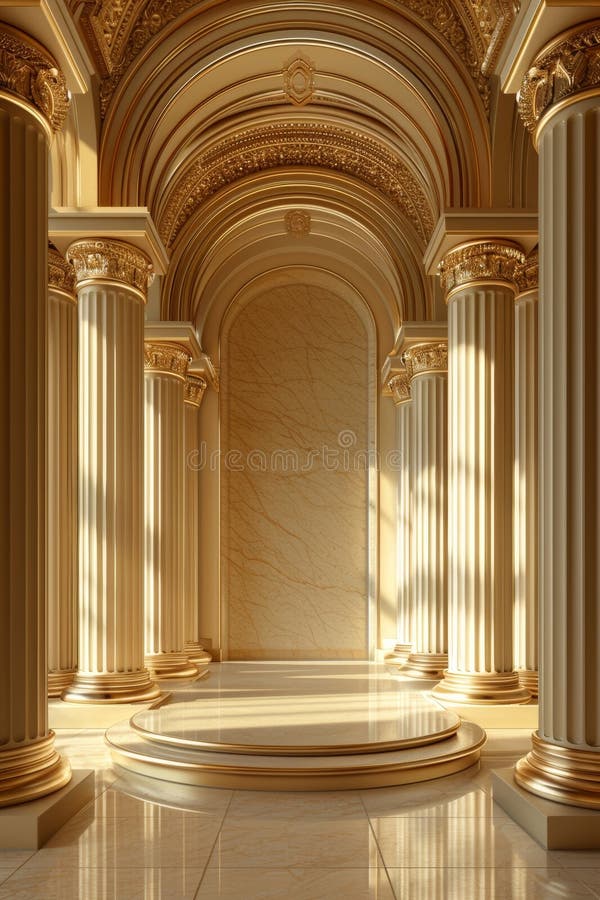 Luxurious Golden Interior with Classical Pillars and Archway for ...