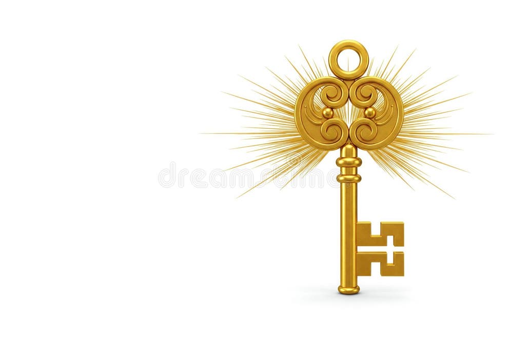 A Luxurious Golden Key with Shining Rays. Space for Text. Stock Image ...