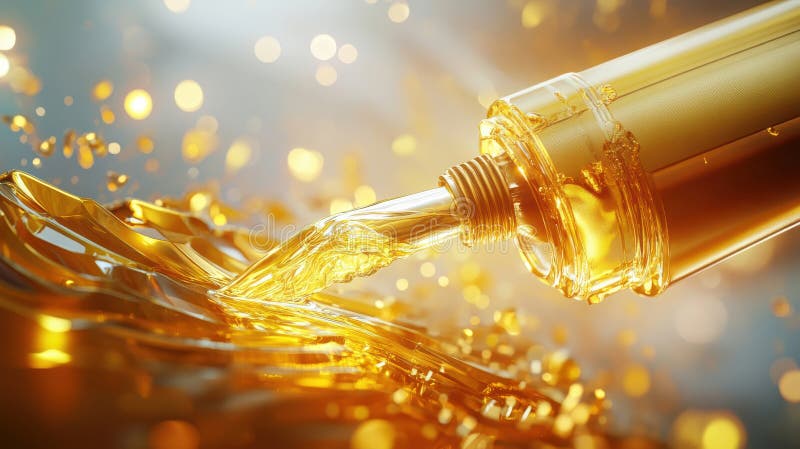Luxurious Golden Liquid Pouring from Bottle Creating Abstract Splash in ...