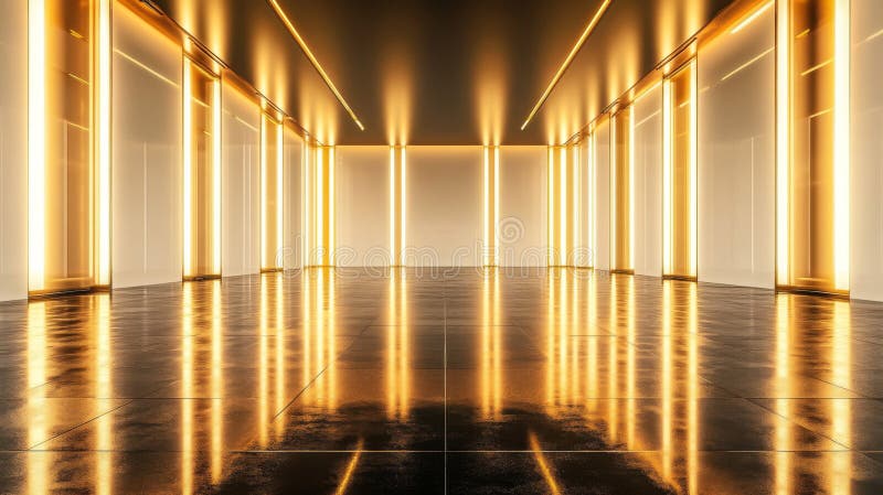Luxurious Golden Lit Corridor Interior Design Stock Illustration ...