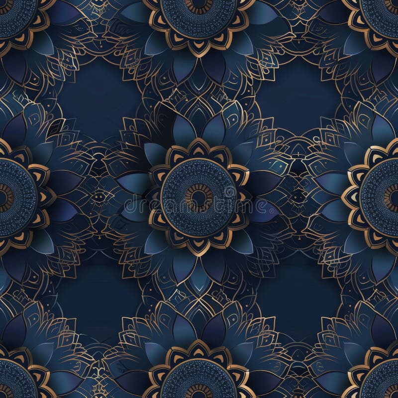 Luxurious Golden Mandala Pattern on Deep Blue Background Stock Image ...