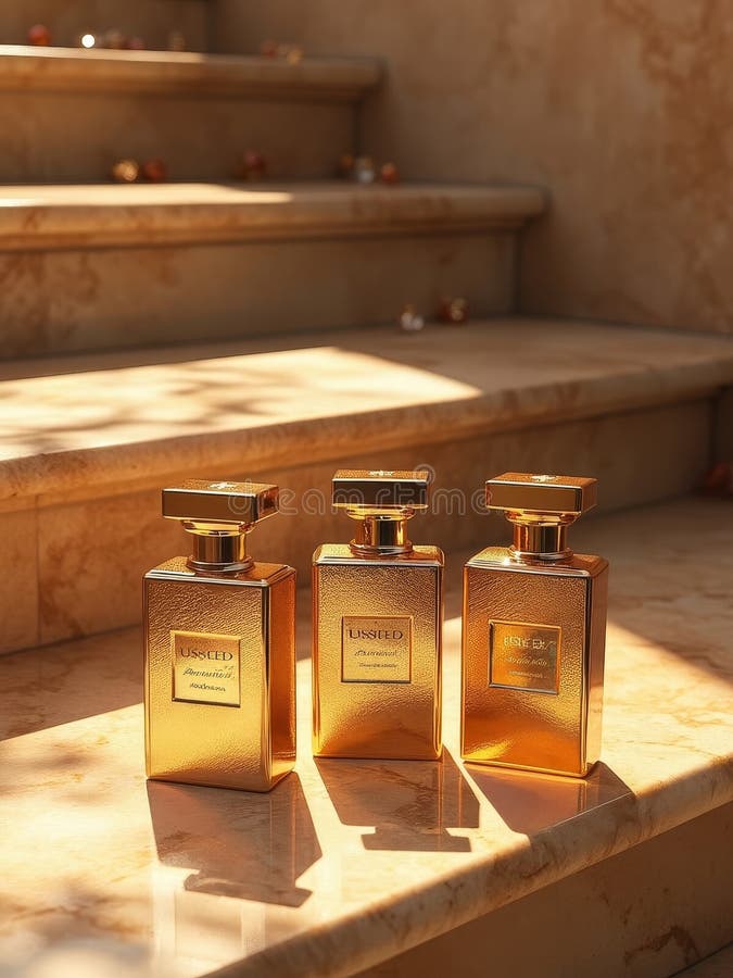 Golden Perfume Spray Cap on Light Background Close Up with Copy Space ...