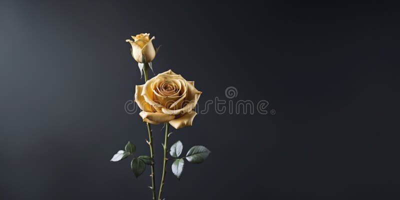 Luxurious Golden Roses on Sleek Black Background with Blank Copy Space ...