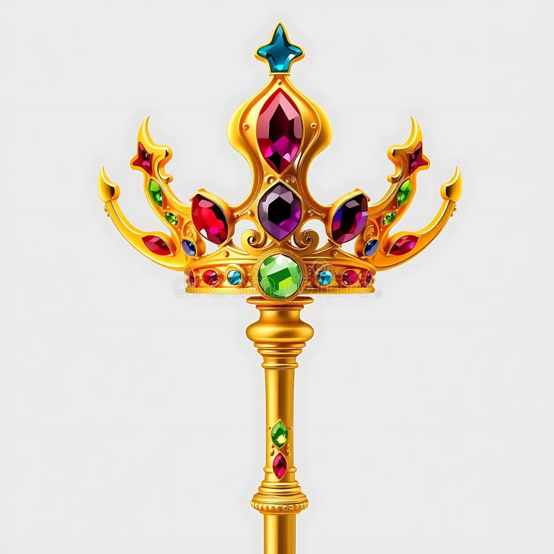 A Luxurious Golden Scepter Embedded with Colorful Jewels Stock Illustration - Illustration of ...