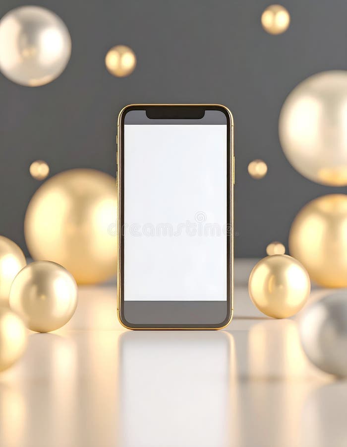 .a Luxurious Golden Smartphone with a Blank Screen Stands Vertically ...