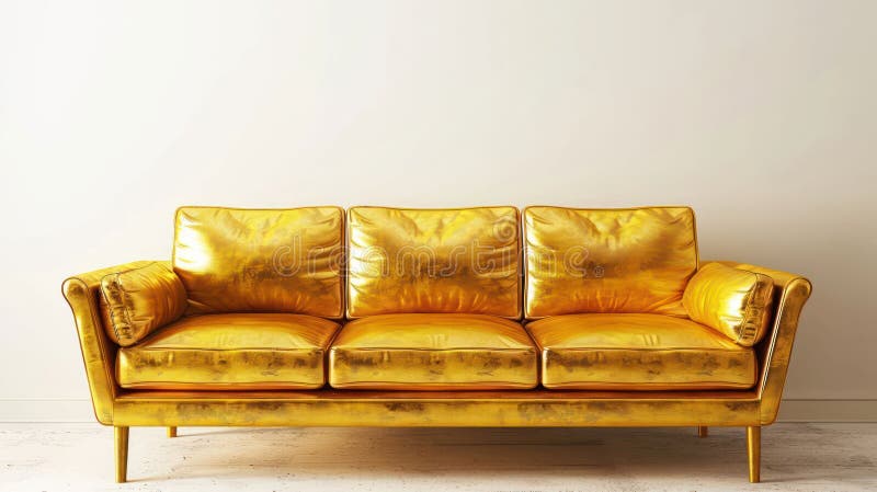 A Luxurious Golden Sofa Against a White Wall Stock Illustration ...