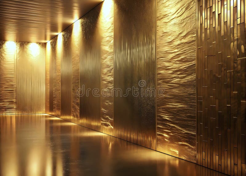 Luxurious Golden Wall Interiors Modern Design Elegant Reflection Stock ...