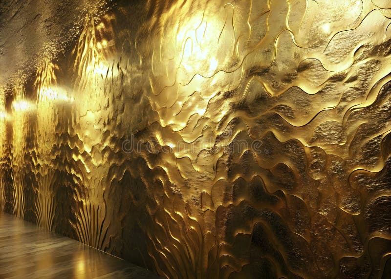 Luxurious Golden Wall Waves Reflective Art Design Texture Stock ...
