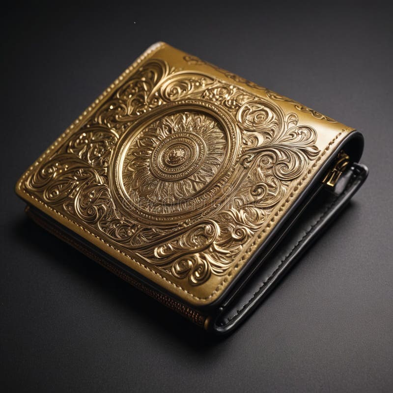 Luxurious Golden Wallet on Black Velvet Background Stock Illustration ...