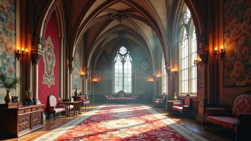 Luxurious Gothic Interior with Dramatic Lighting and Rich Decor in ...