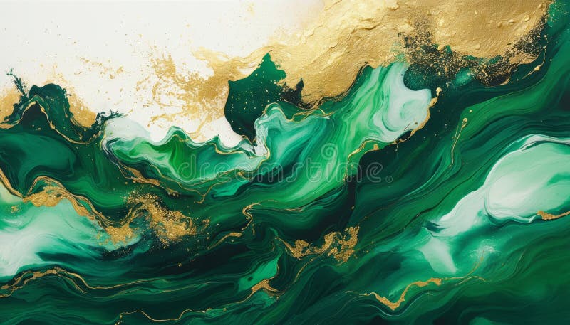 Luxurious Green and Gold Abstract Painting for Modern Interiors Stock ...