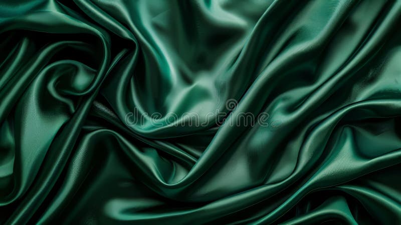 Luxurious Green Silk Fabric Drape with Wavy Satin Texture Pattern for ...
