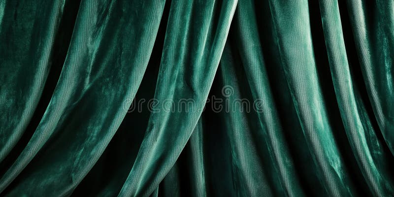 Luxurious Green Velvet Curtains Draping Elegantly, Showcasing Rich ...